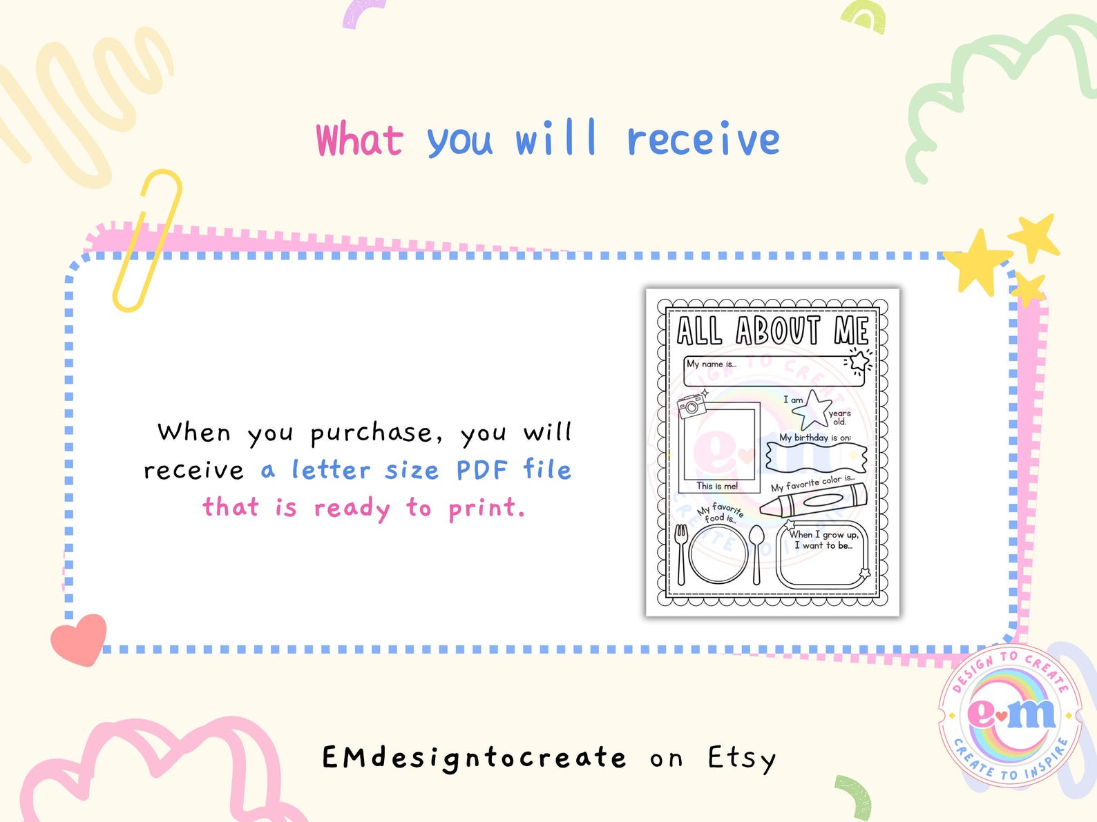 All About Me PRINTABLE, Back to School Worksheet for Kids, Get to Know ...