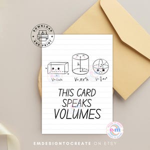 This Card Speaks Volumes, Printable Math Humor Greeting Card ...