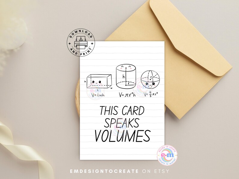 This Card Speaks Volumes, Printable Math Humor Greeting Card ...