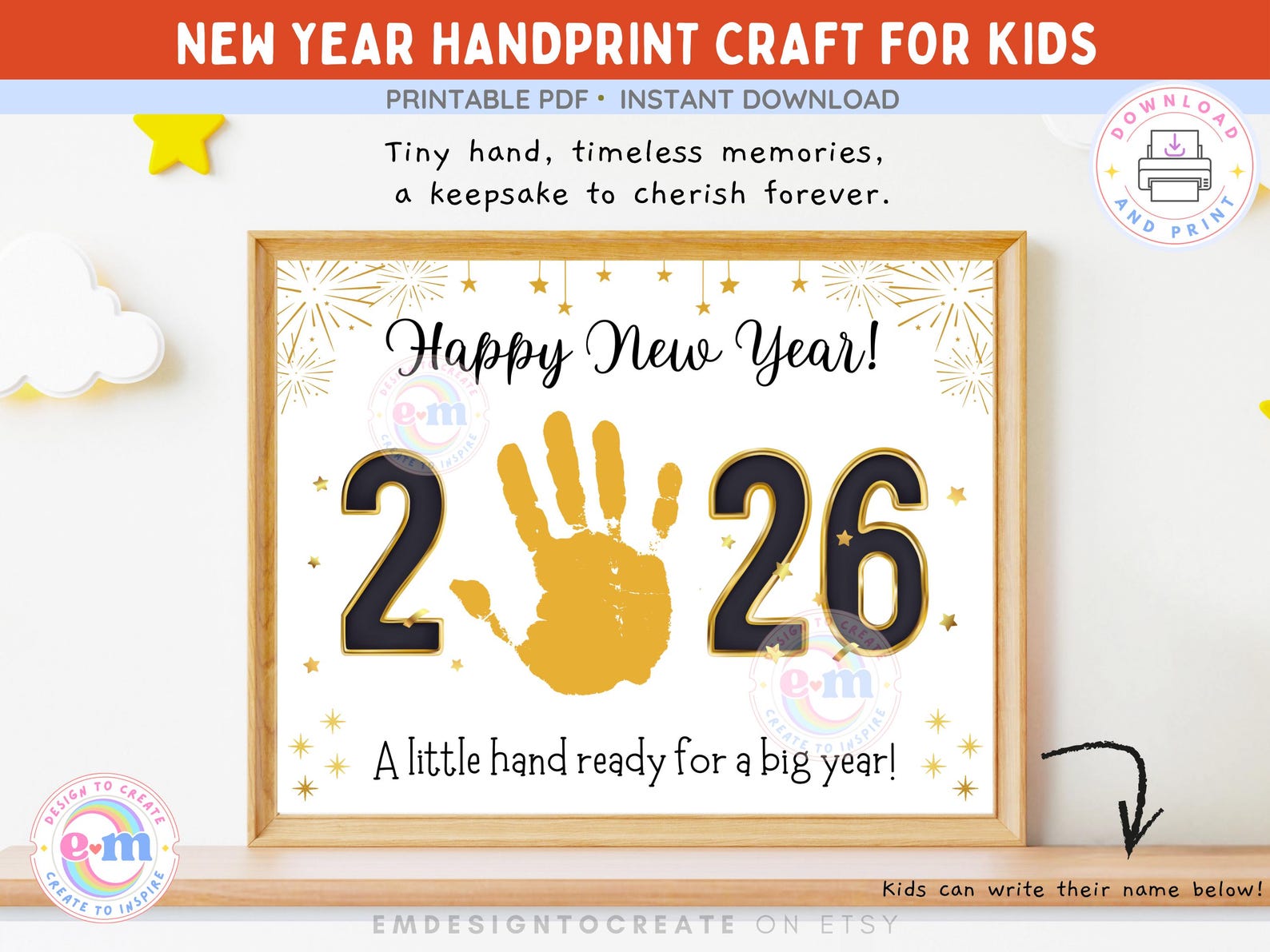 New Year 2026 Handprint Art, Printable Handprint Craft Activity for ...