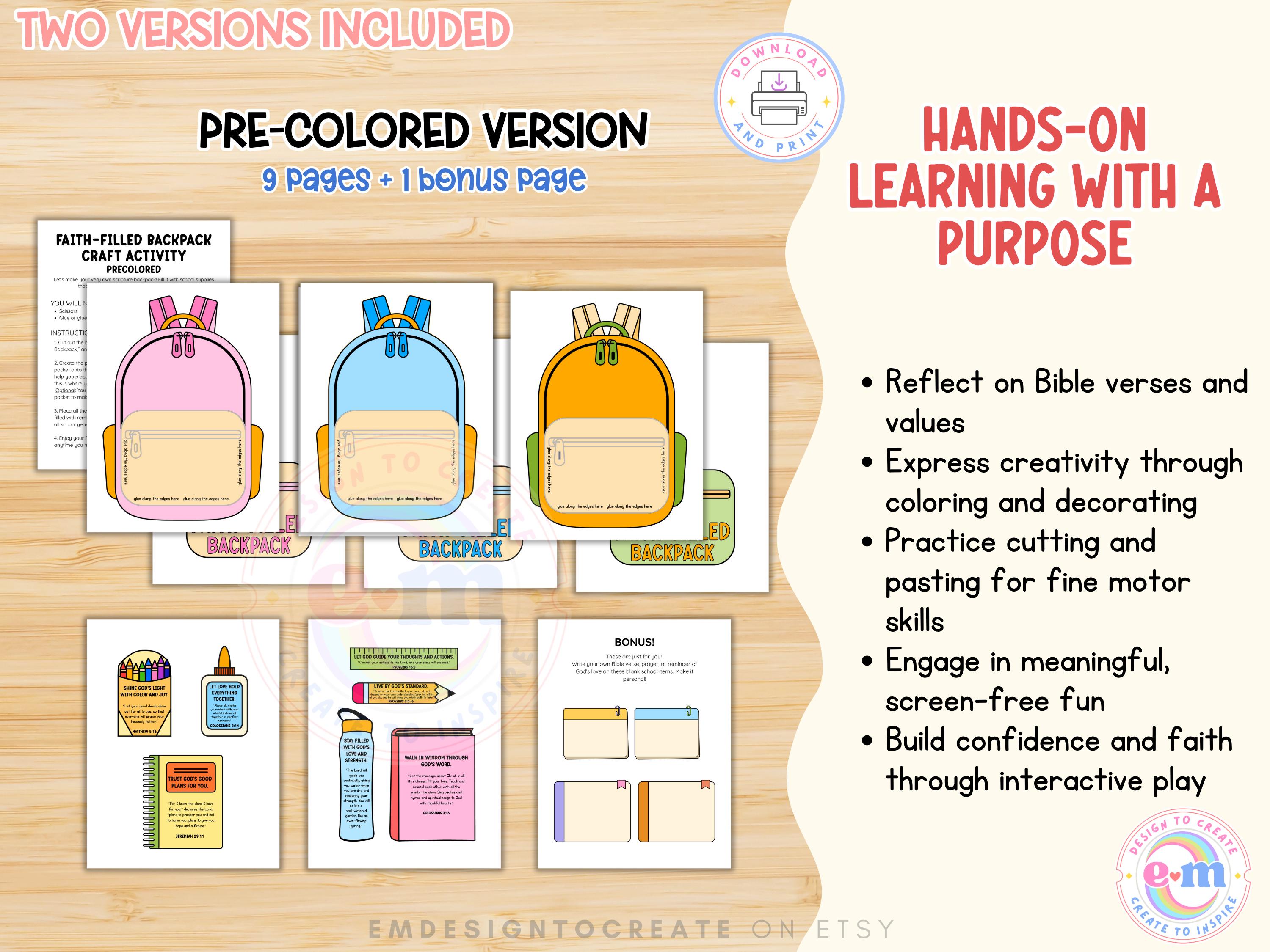 Back to School Bible Craft, Backpack Bible Lesson Craft for Kids ...