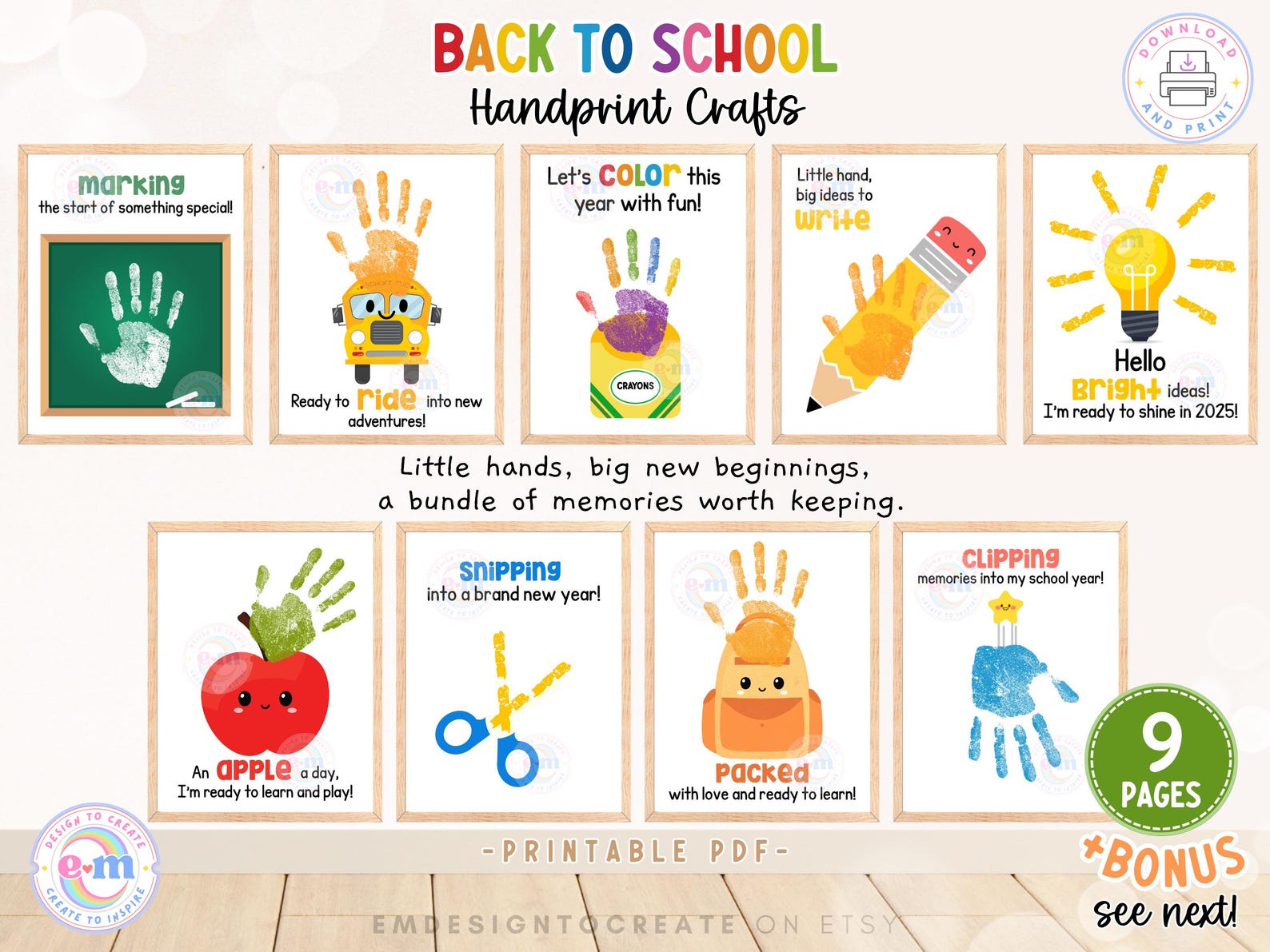 Back to School Handprint Craft Bundle, PRINTABLE First Day of School ...
