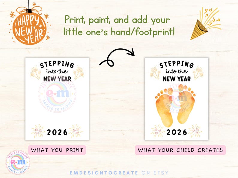 New Year Footprint Craft 2026, Printable Footprint Art Activity for ...