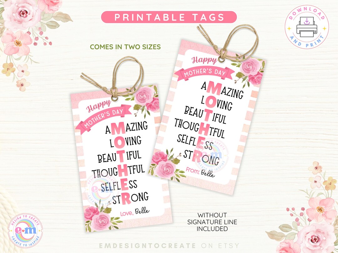 Floral Mother's Day Gift Tag | Printable Happy Mothers Day Treat Tag ...