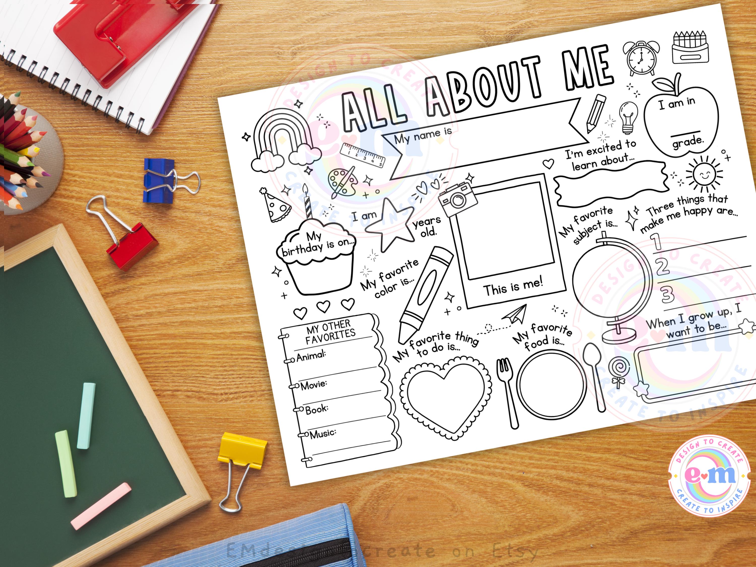 All About Me Printable Activity for Kids, Back to School Coloring Page ...