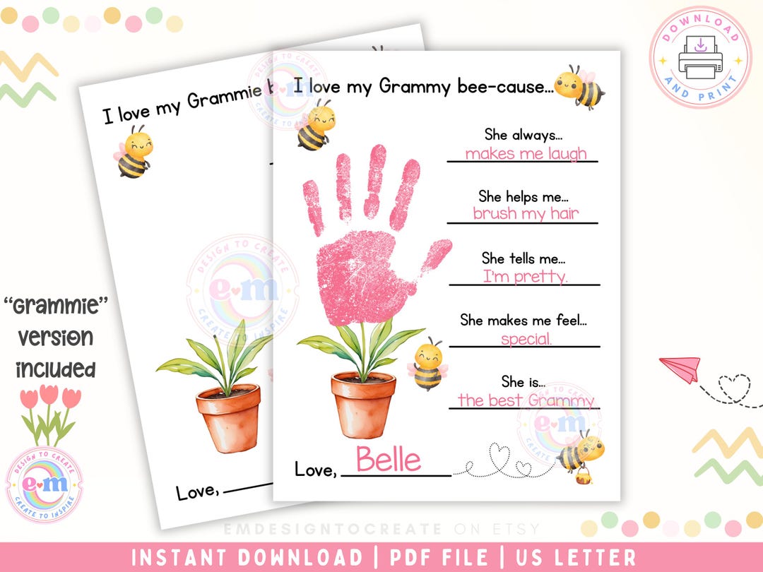 Grandparents Day Handprint Art PRINTABLE, Gift for Grammy, Mother's Day ...