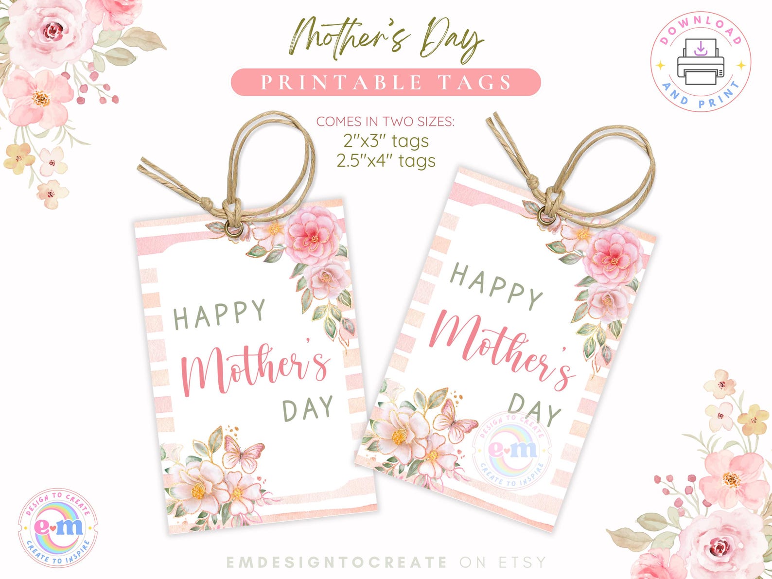 PRINTABLE Happy Mother's Day Gift Tags, Mother's Day Tag, Floral Mother ...