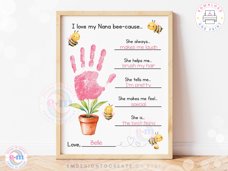 Grandparents Day Handprint Craft PRINTABLE, Gift for Nana, Mother's Day ...