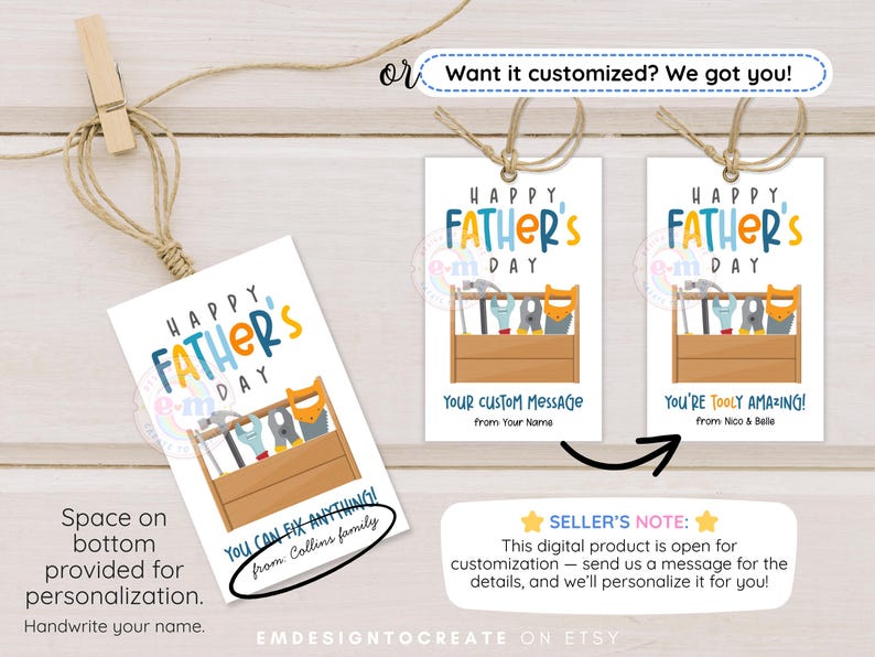 PRINTABLE Father's Day Tags, Happy Father's Day Gift Tag, Customized ...