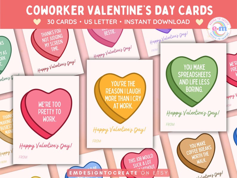 Funny Coworker Valentines Printable, Office Heart Valentine Cards ...