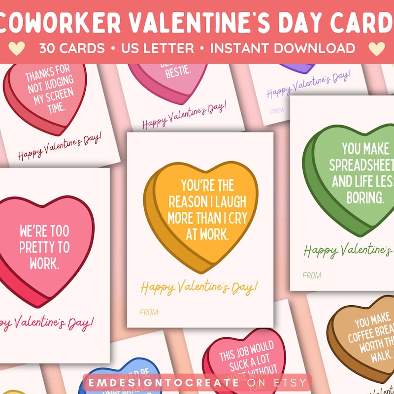 Valentine Card Set Coworker - Etsy
