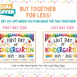 First Day of Kindergarten Sign, PRINTABLE First Day of School Sign ...