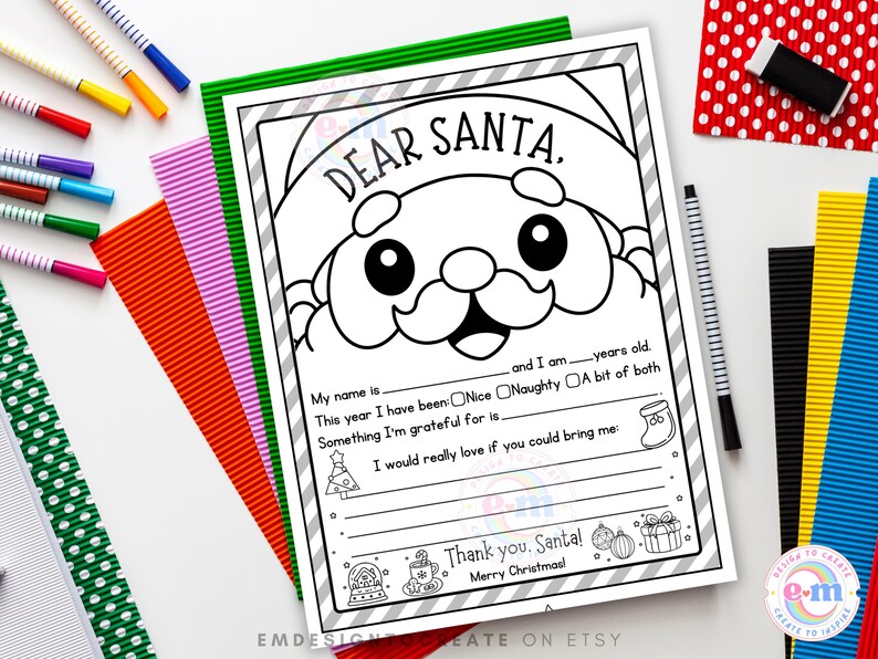 Letter to Santa Coloring Page, Printable Dear Santa Christmas Wish List ...