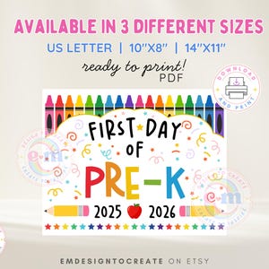 First Day of Pre-k Sign, PRINTABLE First Day of School Sign, 2025 Back ...