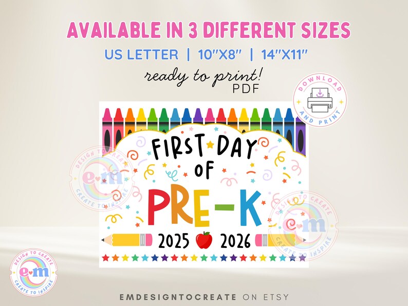 First Day of Pre-k Sign, PRINTABLE First Day of School Sign, 2025 Back ...