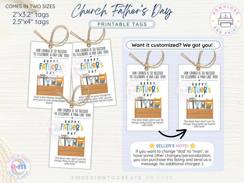 PRINTABLE Church Father's Day Gift Tags, Happy Fathers Day Tags for ...