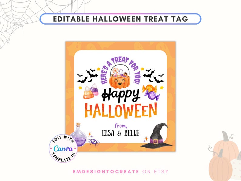 Editable Halloween Tags, Printable Trick or Treat Tag, Here's a Treat ...