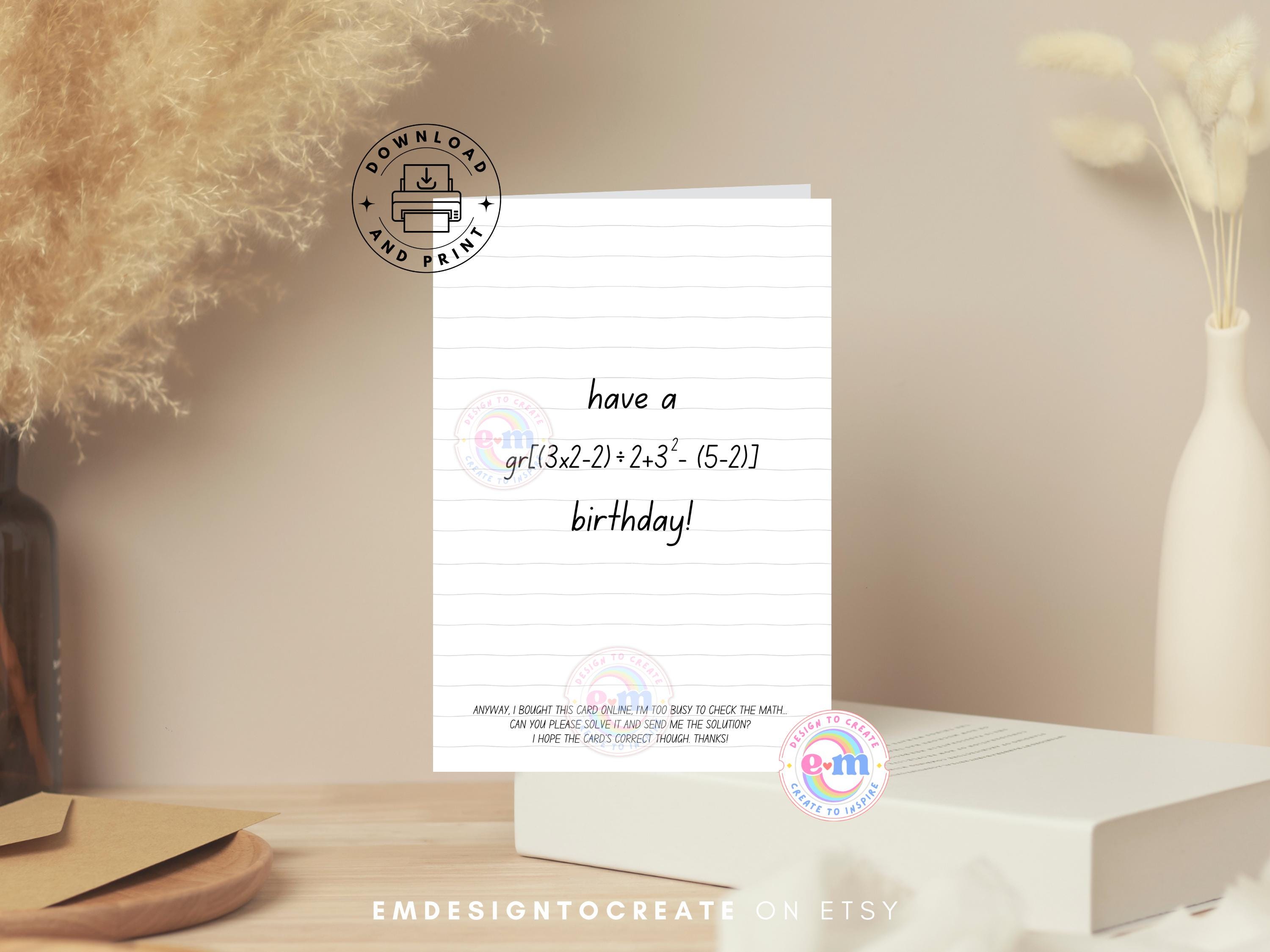 Math Birthday Card, Printable Funny Mathematics Lover Greeting Card ...