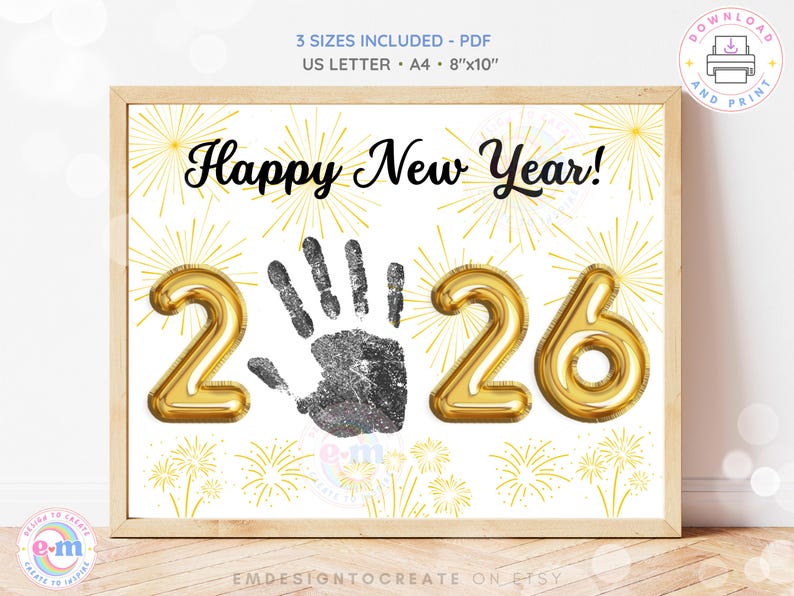 New Year 2026 Handprint Craft, Printable New Years Art Activity for ...