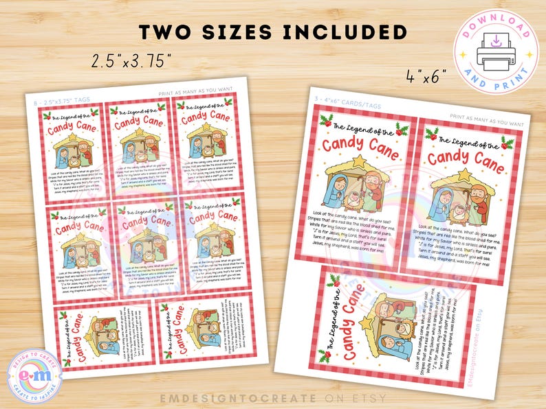 Legend of the Candy Cane Printable Tags, Kids Christian Treat Tag ...