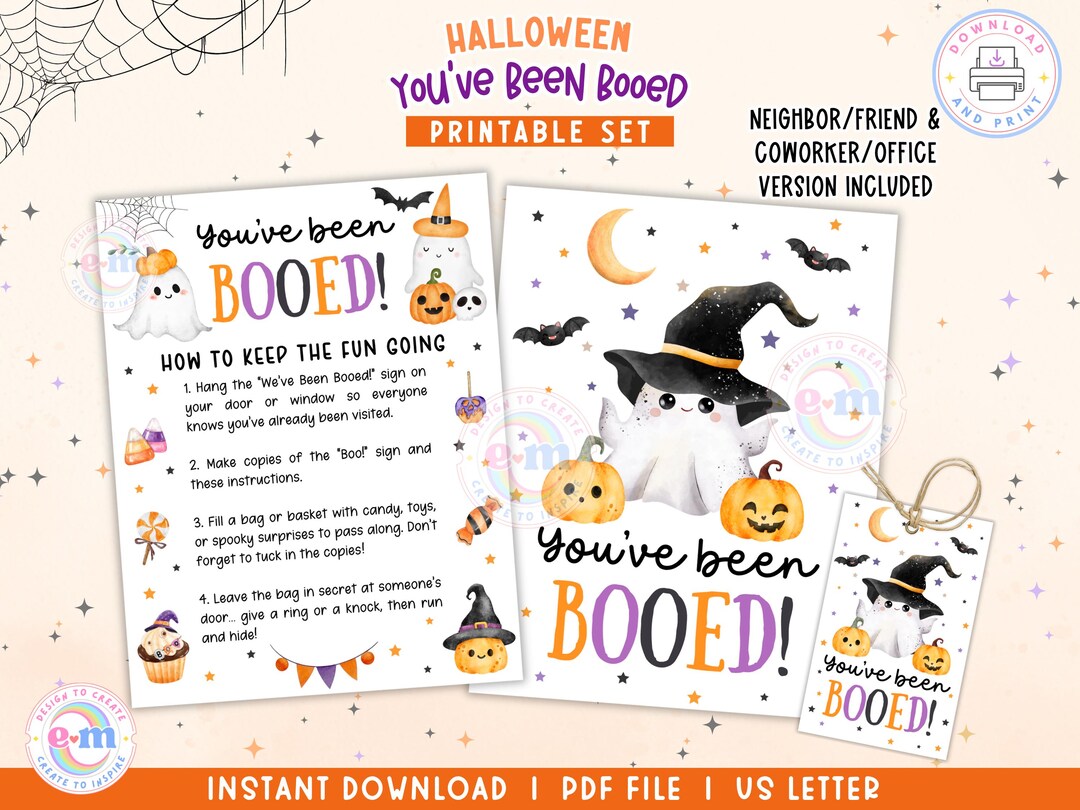 You've Been Booed PRINTABLE Set - Halloween Signs, Gift Tags - Instant ...