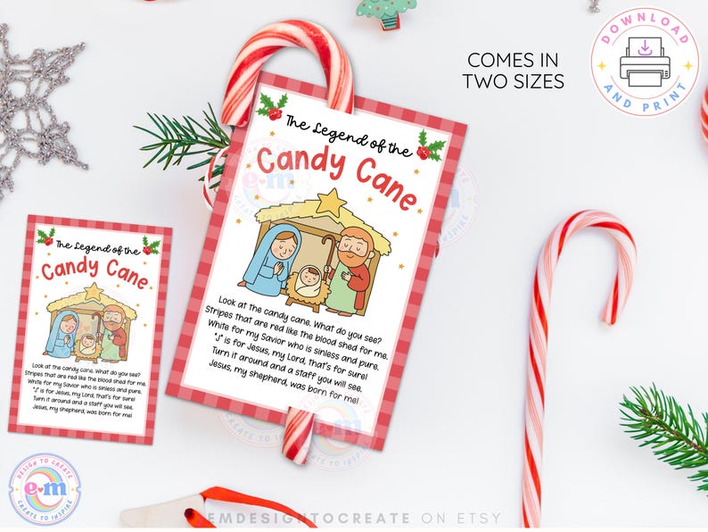 Legend of the Candy Cane Printable Tags, Kids Christian Treat Tag ...