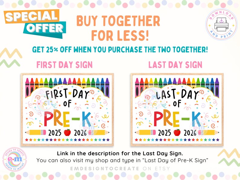 First Day of Pre-k Sign, PRINTABLE First Day of School Sign, 2025 Back ...