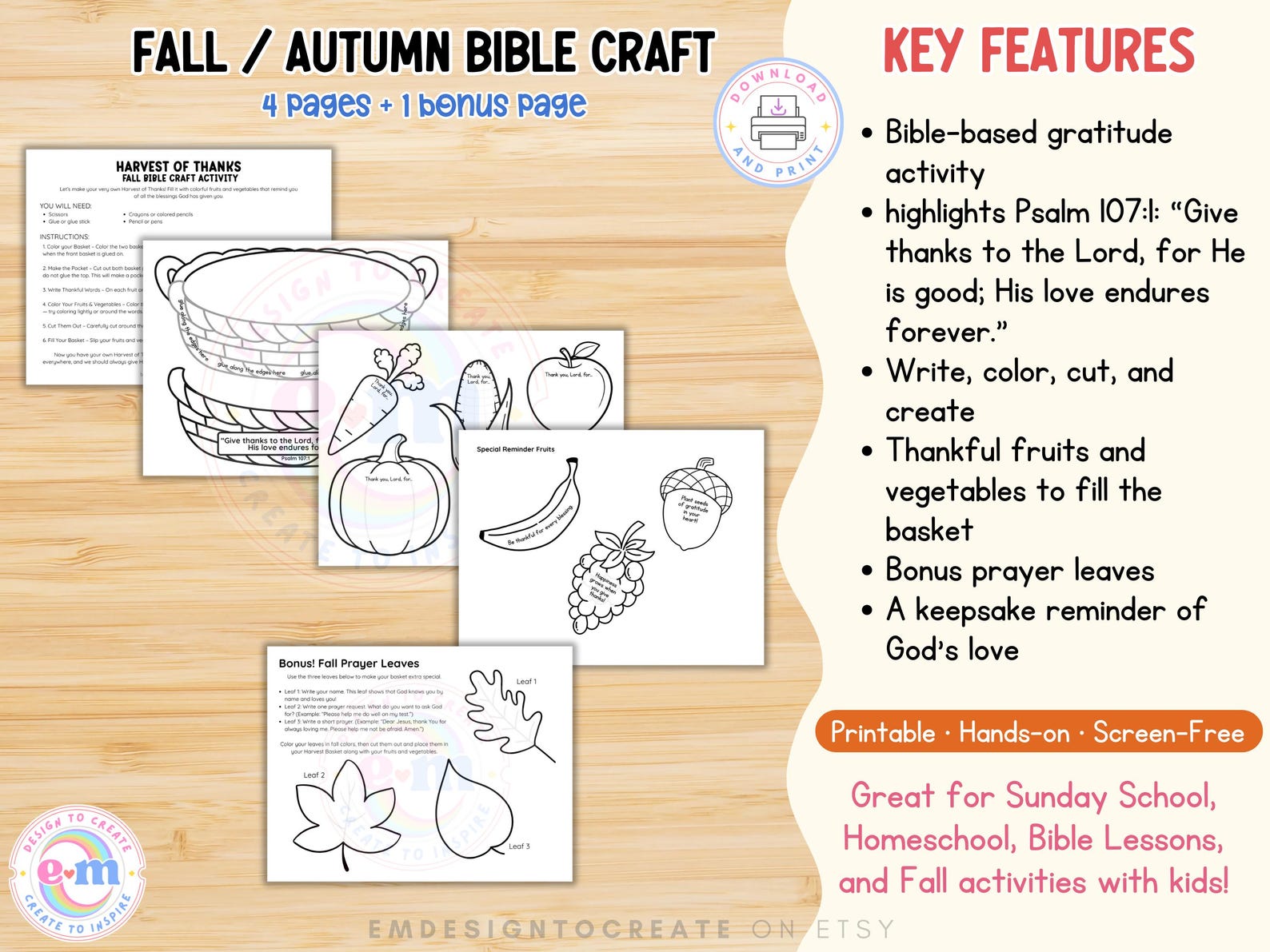 Fall Bible Craft for Kids, Harvest of Thanks Printable Bible Lesson ...
