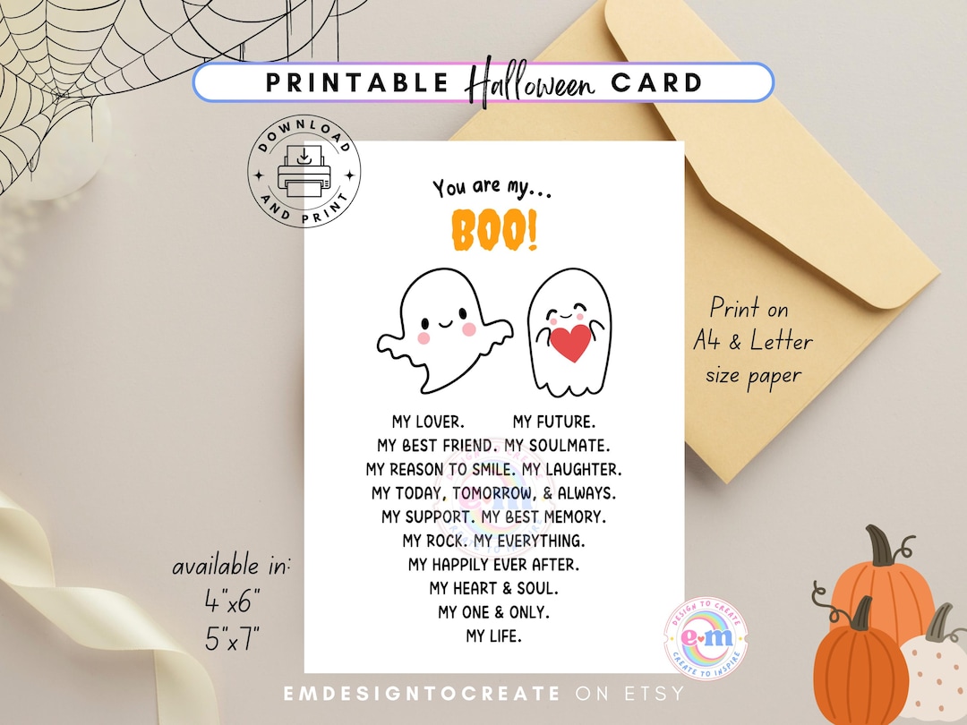 You Are My Boo Card, Printable Sweet Halloween Ghost Card, Happy ...
