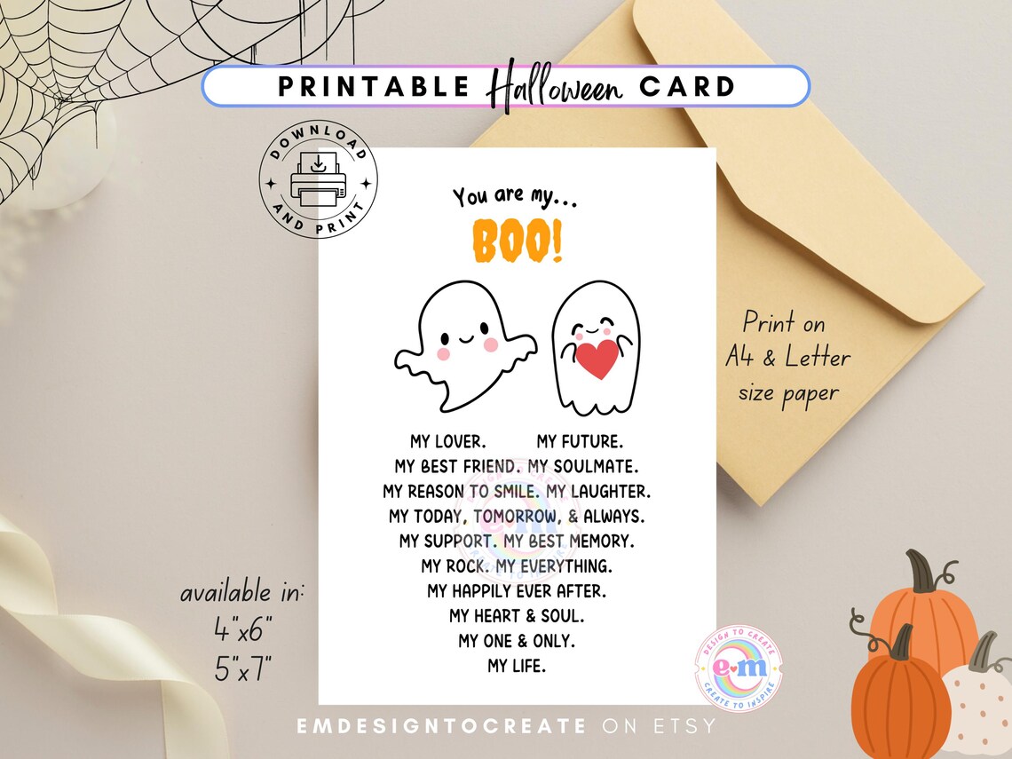 You Are My Boo Card, Printable Sweet Halloween Ghost Card, Happy ...