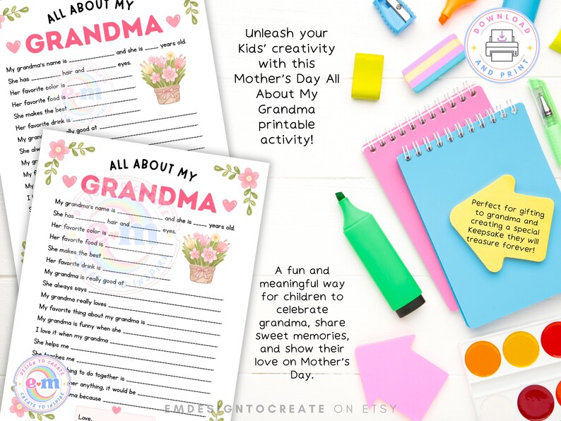 All About My Grandma Printable for Kids, Mother's Day Questionnaire ...
