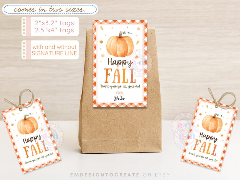 Happy Fall Gift Tags, Printable Teacher and Staff Appreciation Tags ...
