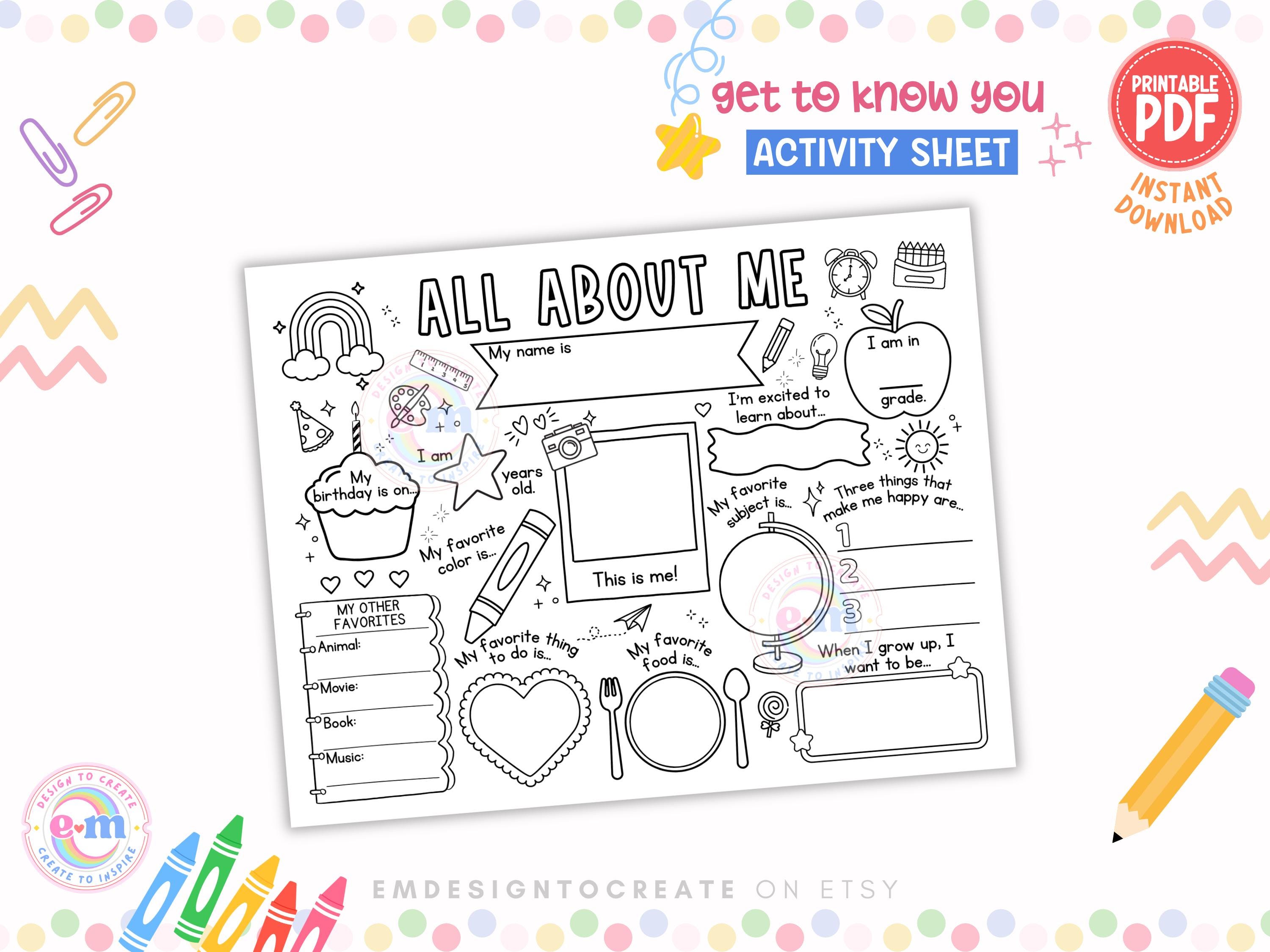 All About Me Printable Activity for Kids, Back to School Coloring Page ...