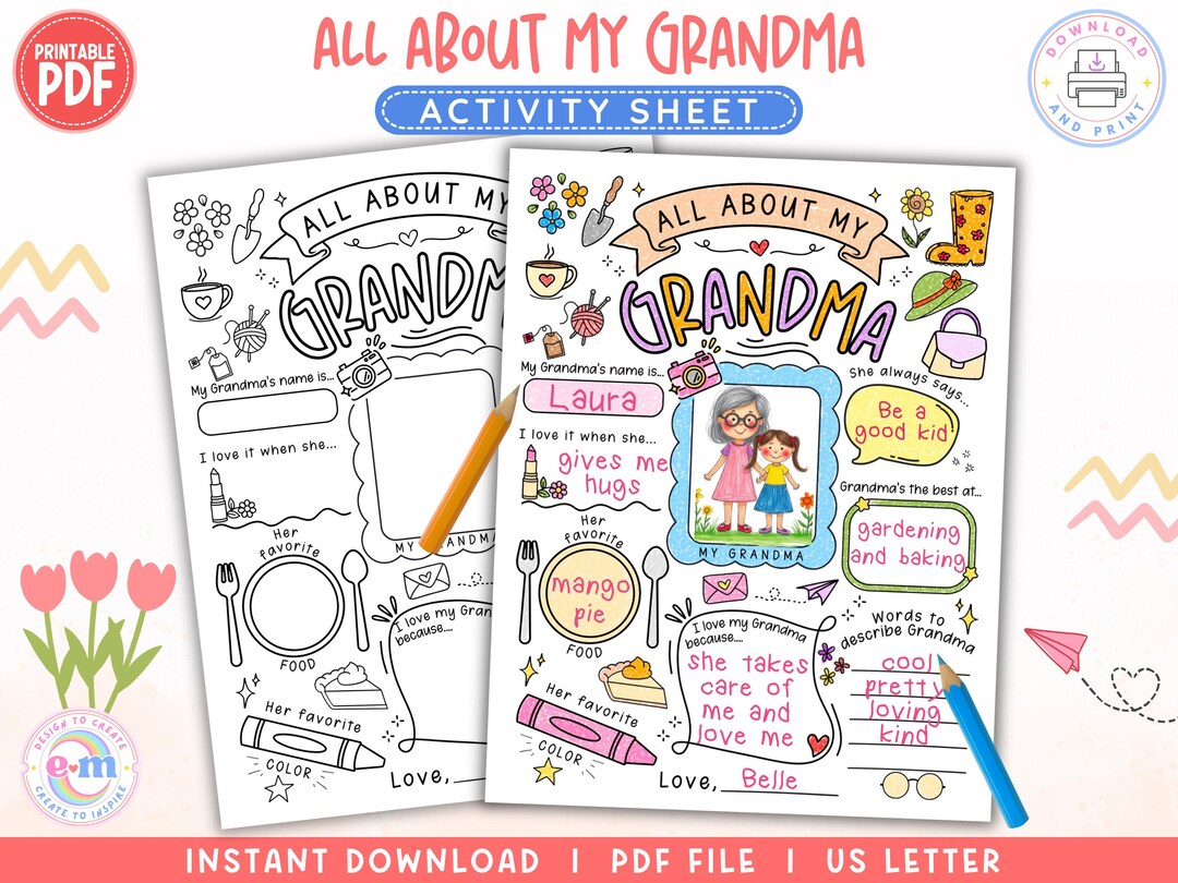 All About My Grandma PRINTABLE, Mother's Day Gift for Grandma, Kids ...