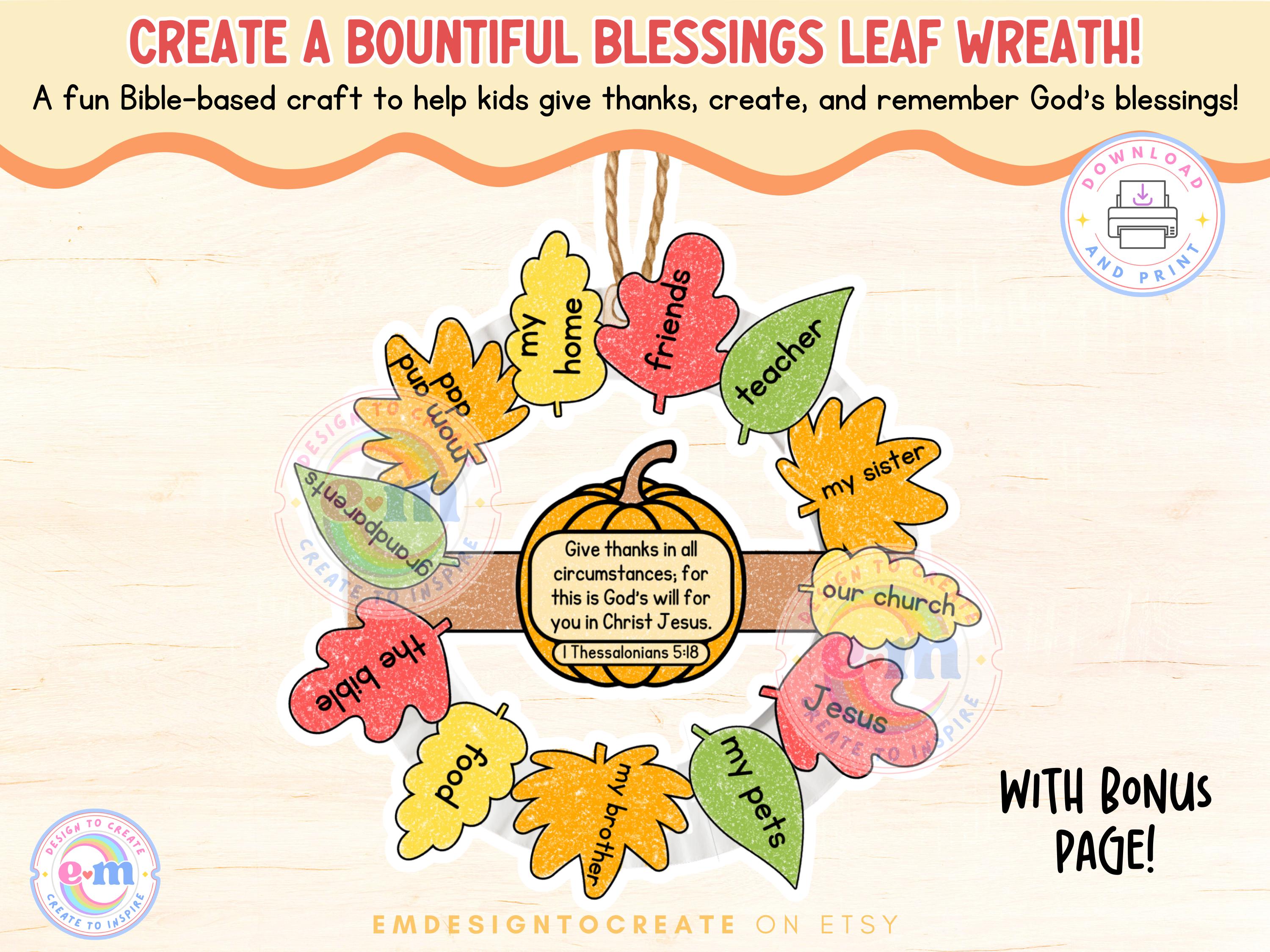Fall Bible Craft for Kids, PRINTABLE Fall Leaf Wreath Craft, Christian ...