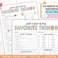 Printable Favorite Things List: Get to Know You Survey (canva & PDF) - Etsy