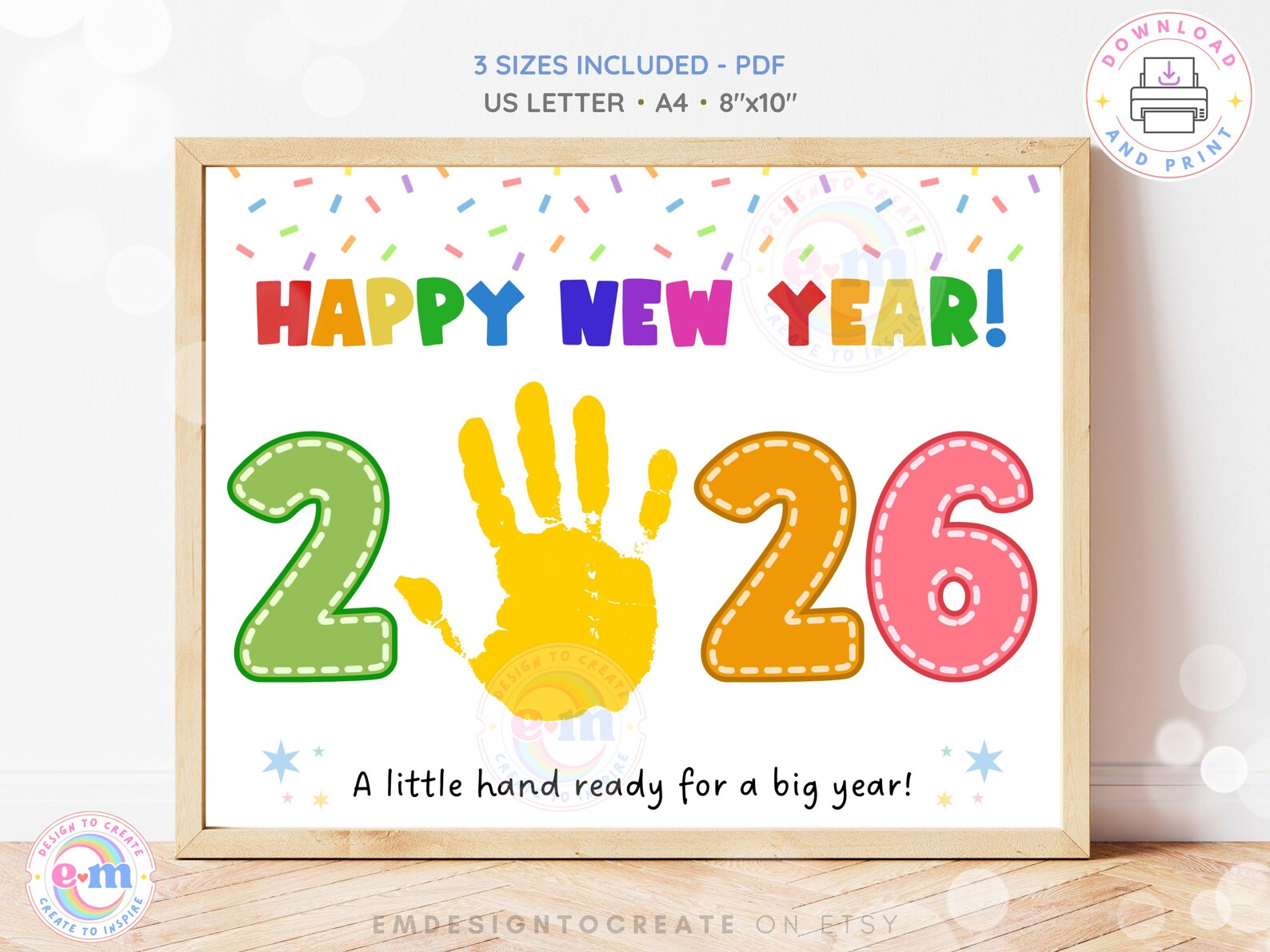 New Year 2026 Handprint Craft, Printable New Years Handprint Art ...