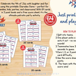 4th of July Charades, Fourth of July PRINTABLE Game Cards, Independence ...