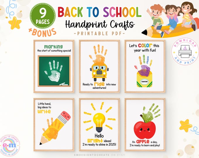 Back to School Handprint Art Bundle, First Day of School Handprint ...