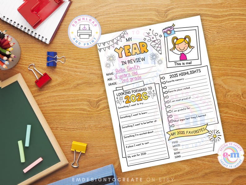 New Year's Resolution Printable for Kids: 2025 Year in Review and 2026 ...