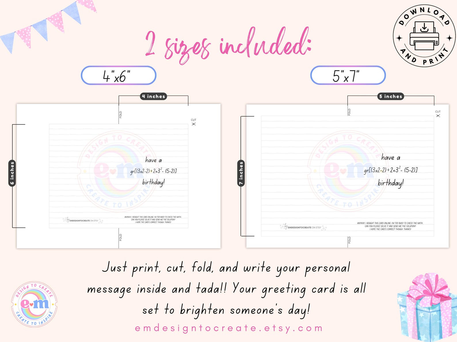 Math Birthday Card, Printable Funny Mathematics Lover Greeting Card ...