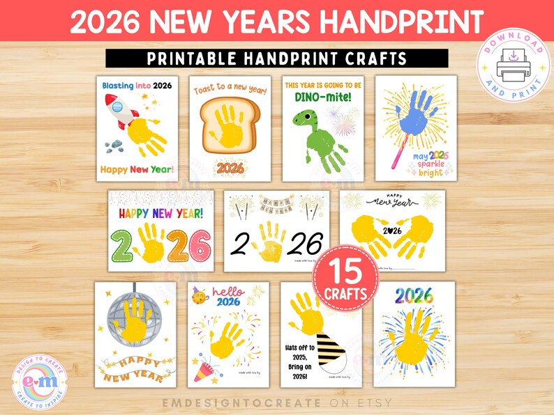 2026 New Years Handprint Craft Bundle, New Years Handprint Art for Kids ...