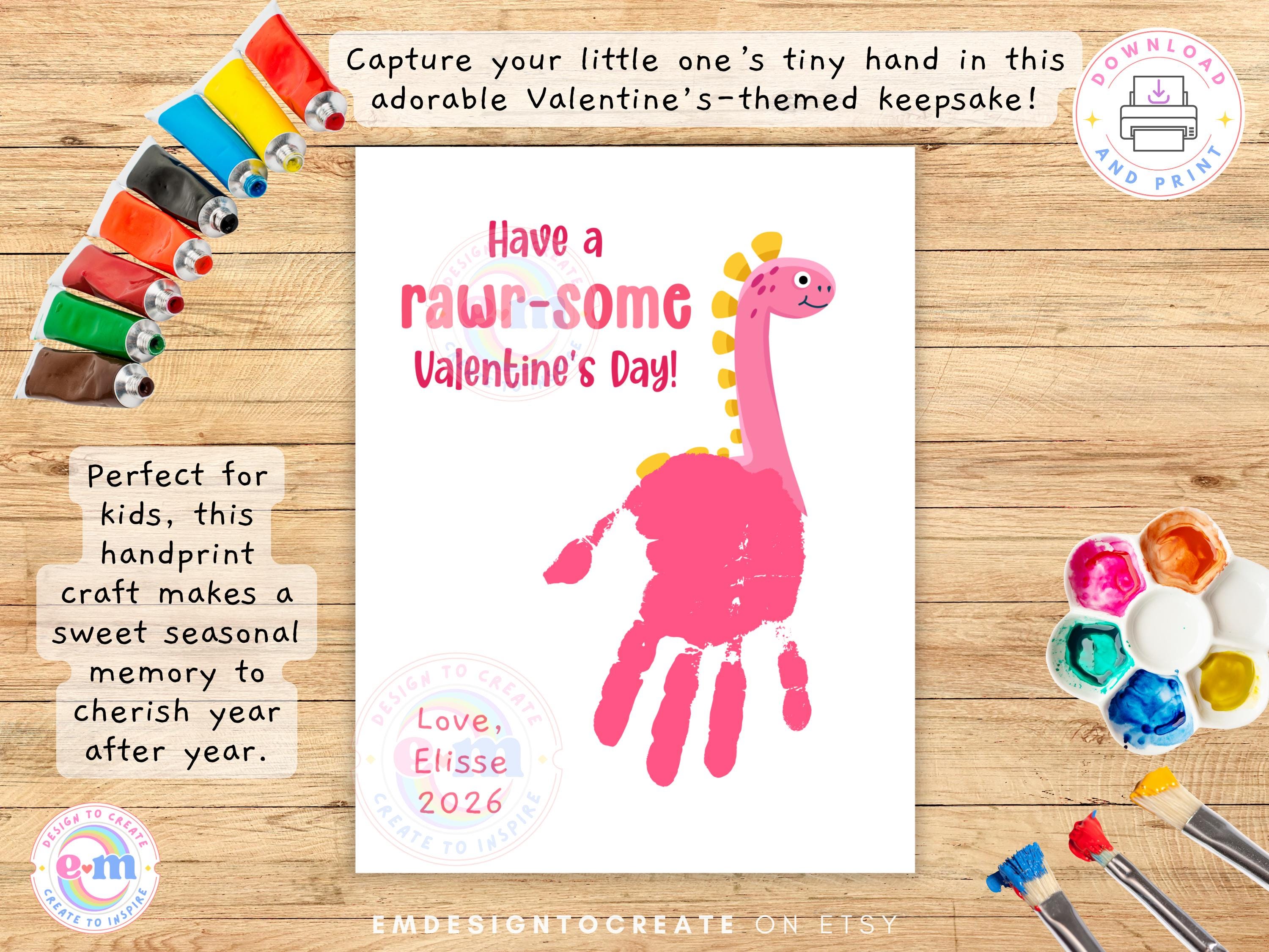 Valentine’s Day Dinosaur Handprint Craft for Kids: Printable Toddler ...