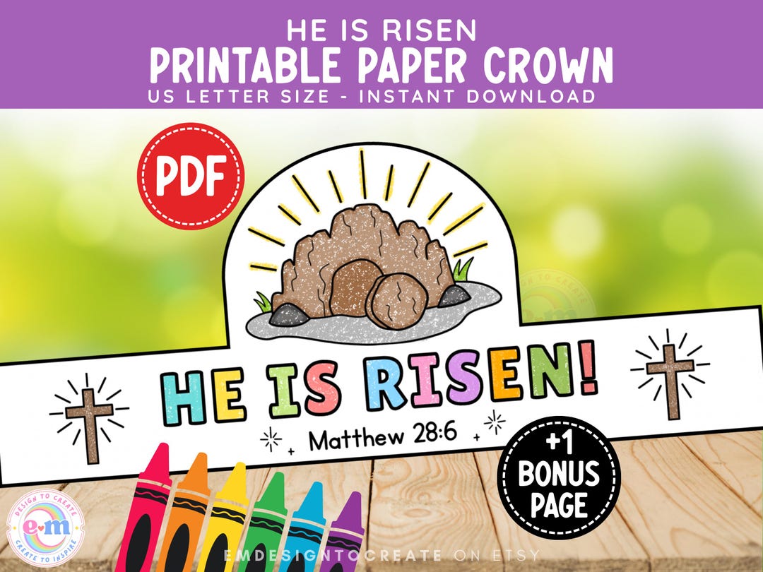 He is Risen Paper Crown Craft Printable, Easter Sunday School Activity ...