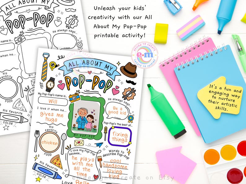 All About My Pop Pop PRINTABLE, Father's Day Activity for Kids, Pop Pop ...