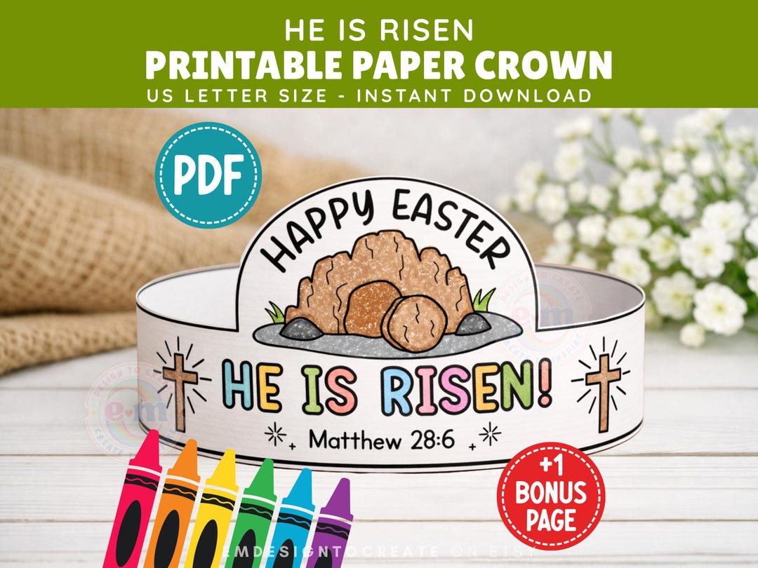 He is Risen Paper Crown Craft for Kids, Christian Easter Activity ...