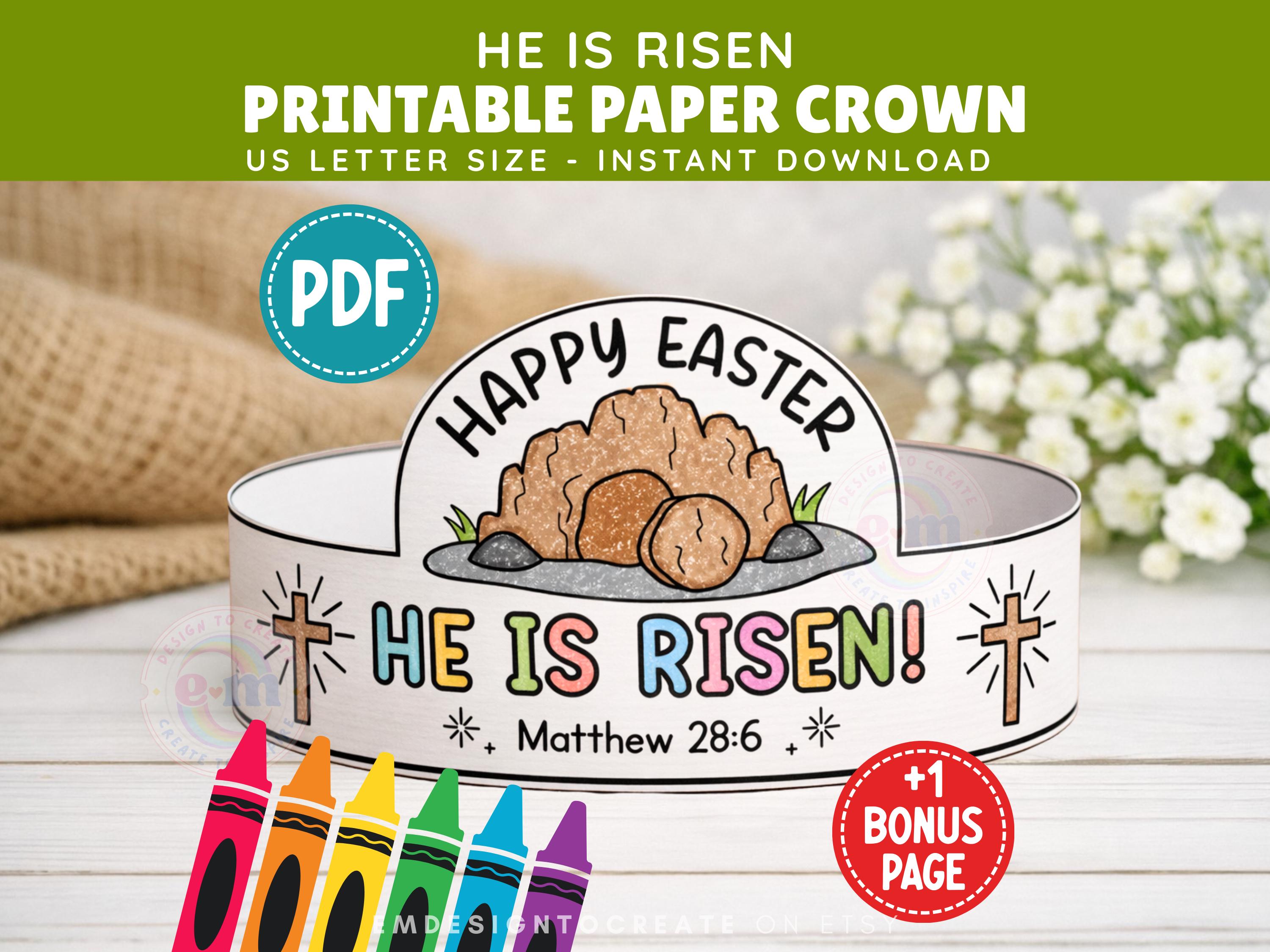 He is Risen Paper Crown Craft for Kids, Christian Easter Activity ...