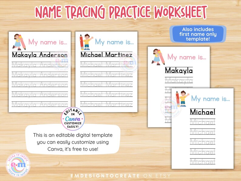 Name Tracing Worksheet, Custom Pre-k Handwriting Practice, Personalized ...