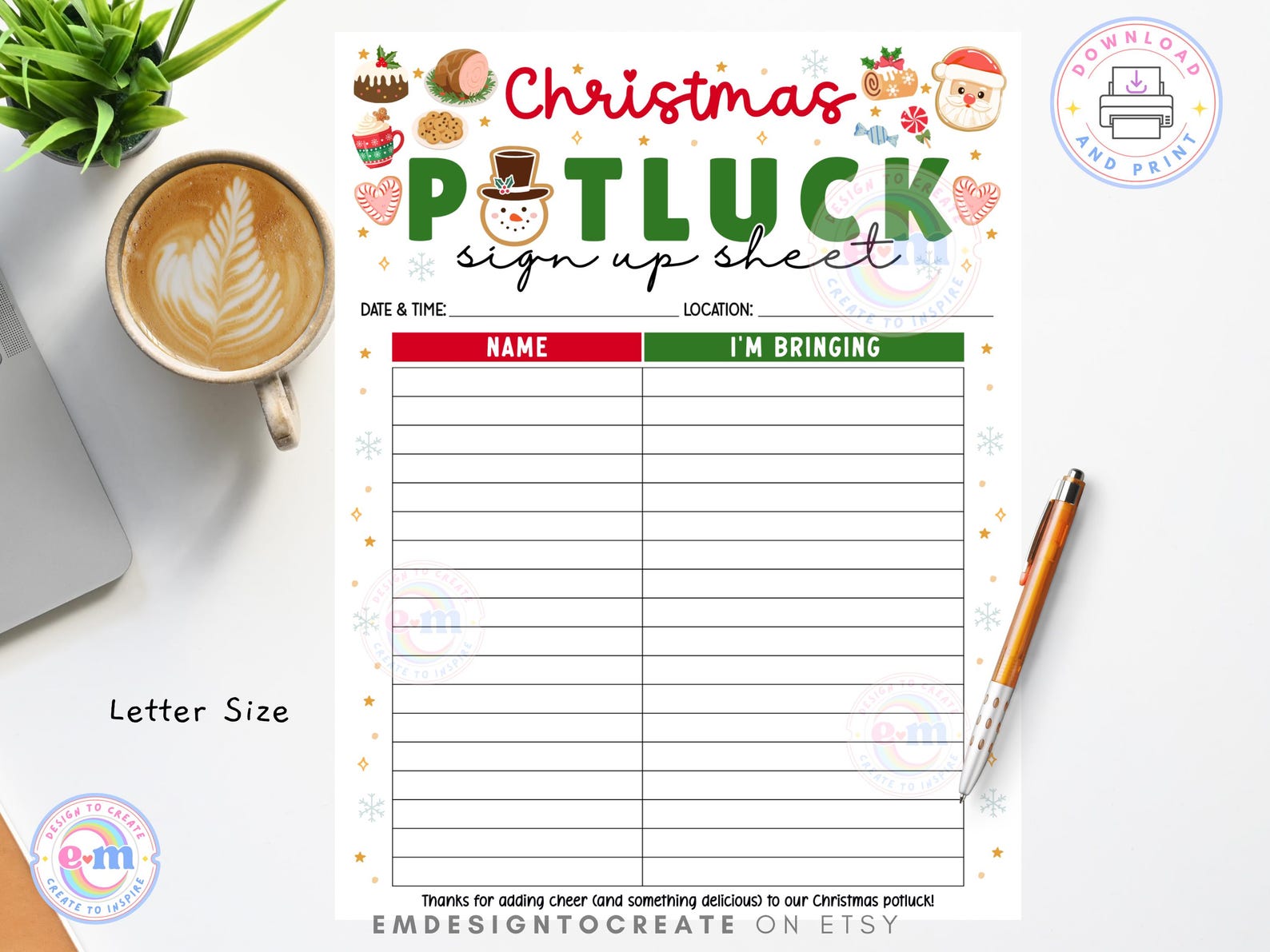 Christmas Food Sign up Sheet, Printable Christmas Party Meal Planner ...