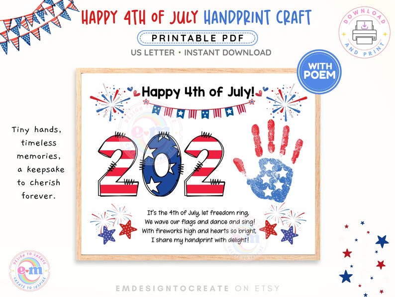 4th of July Handprint Craft 2025, PRINTABLE Fourth of July Handprint ...